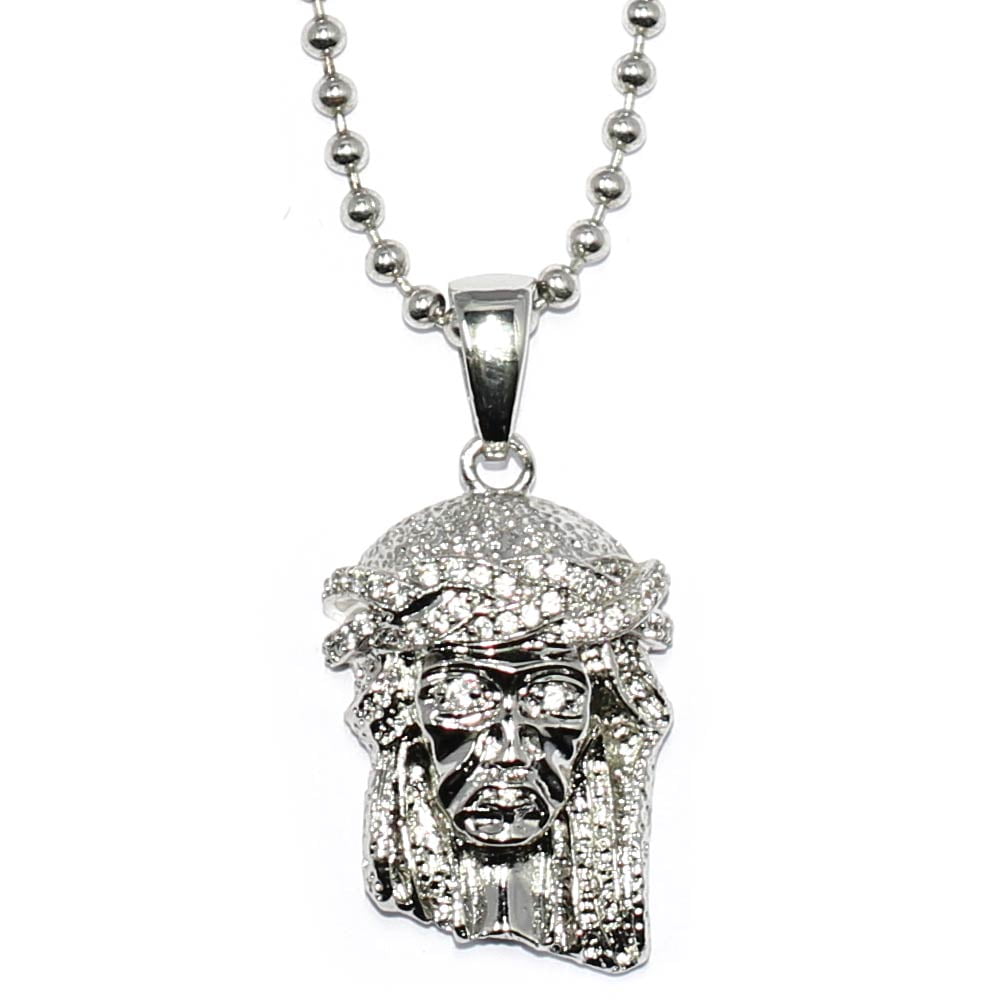Silver Plated Micro Jesus Piece with 30 inch Ball chain Necklace ...