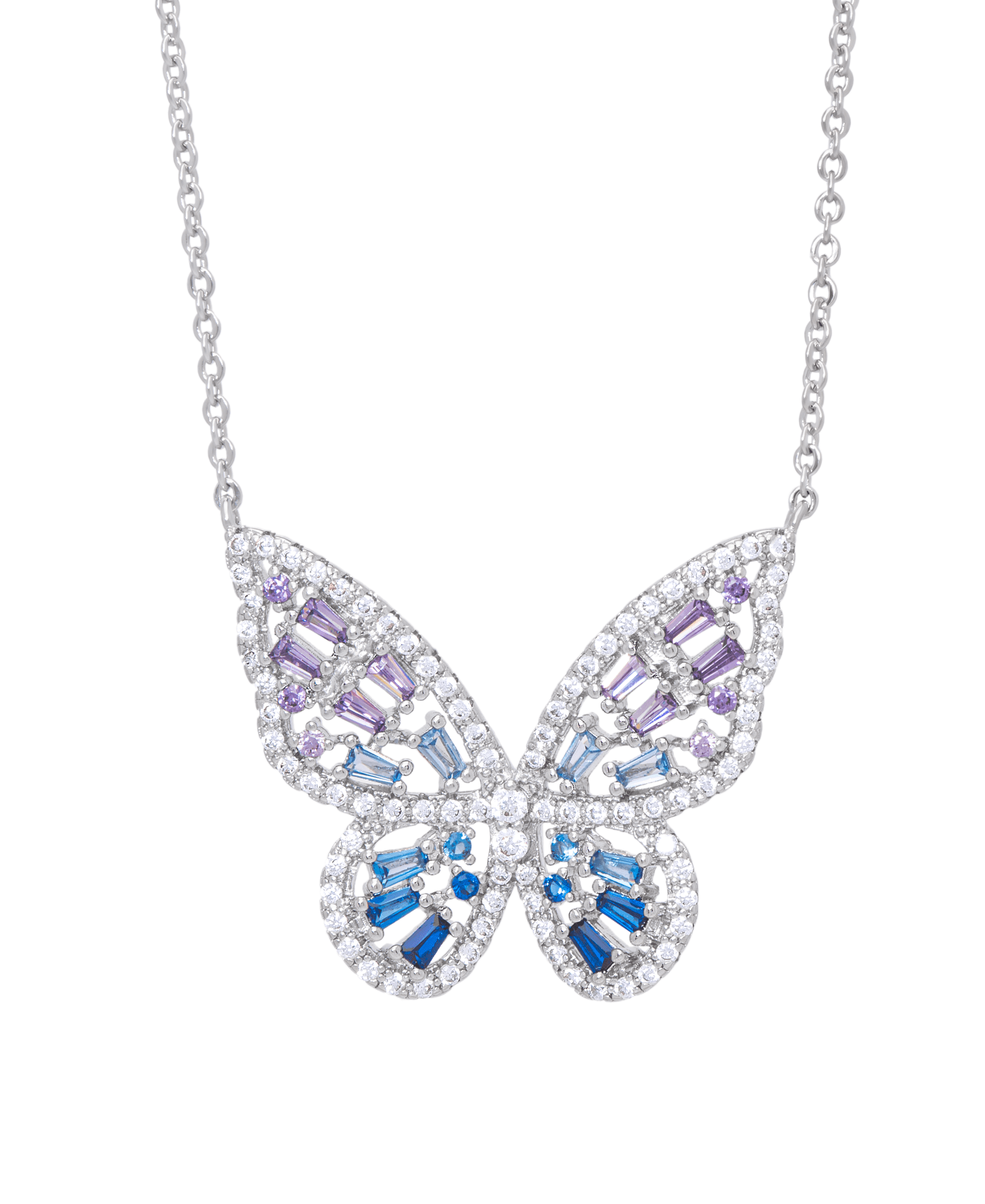 Silver Plated Ombre Blue Cubic Zirconia Butterfly Necklace - Walmart.com