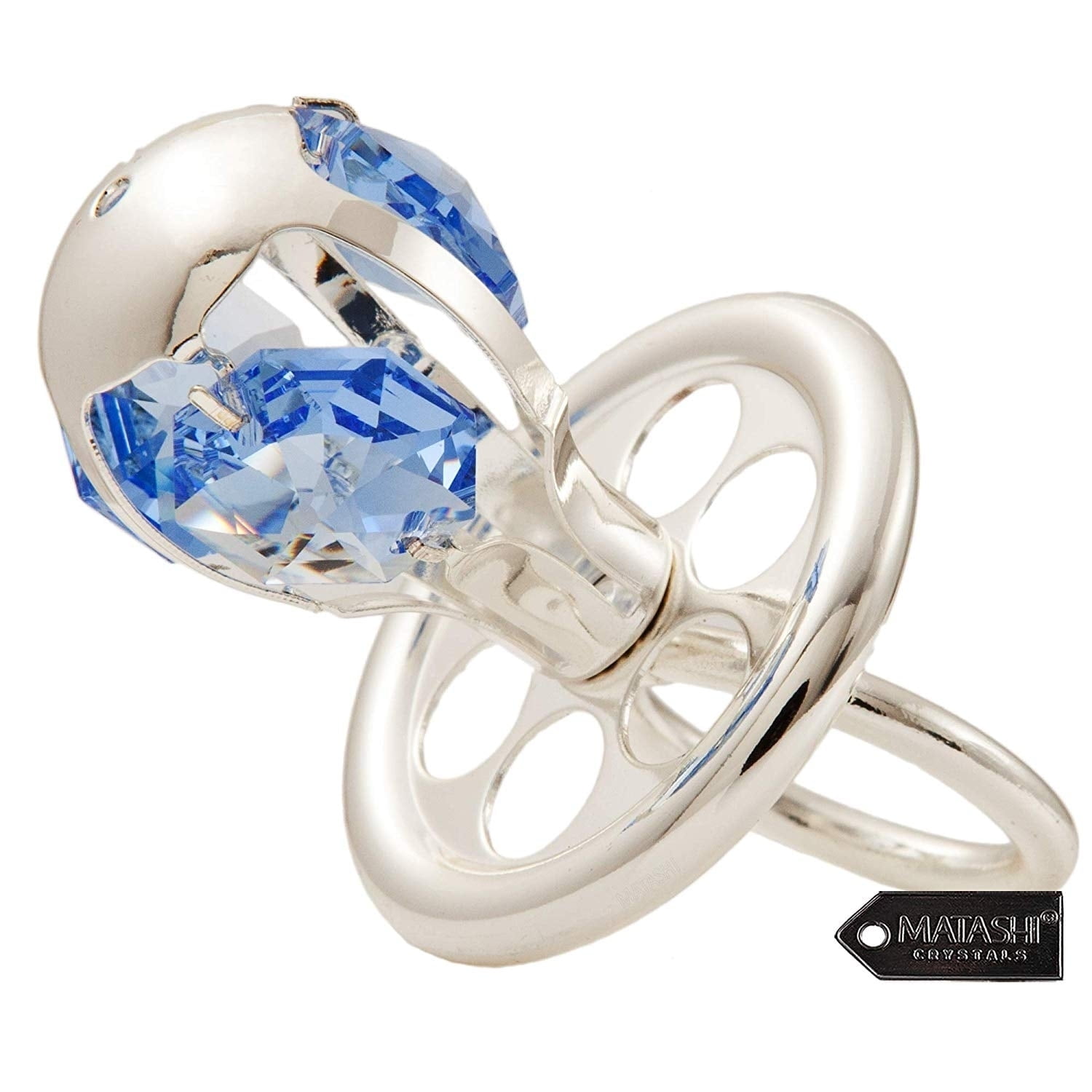 Matashi Silver Plated Pacifier Ornament with Blue Crystals Baby’s First ...