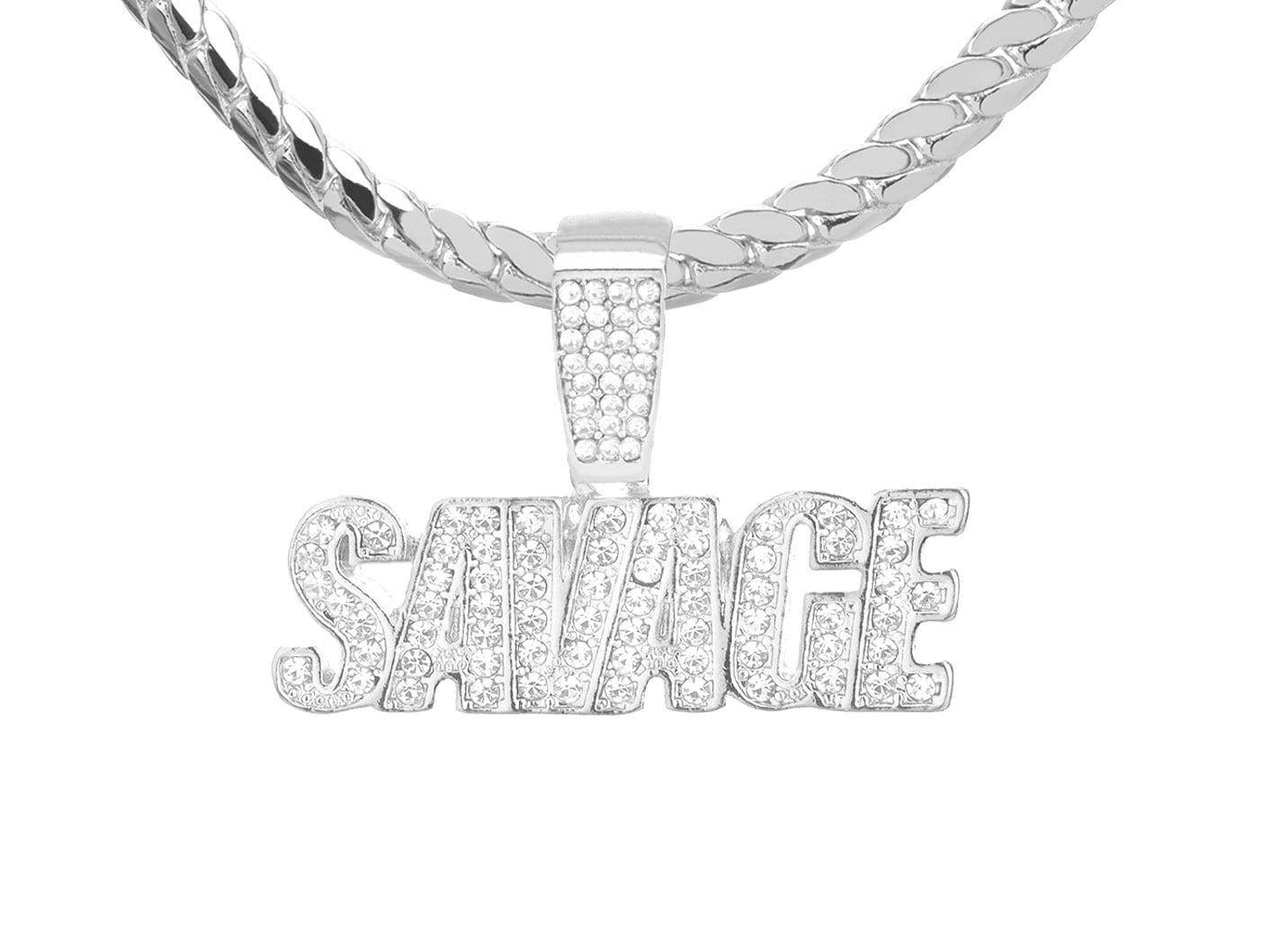 Silver Plated Savage Pendant 24" Miami Cuban Chain Necklace Set MCP ...