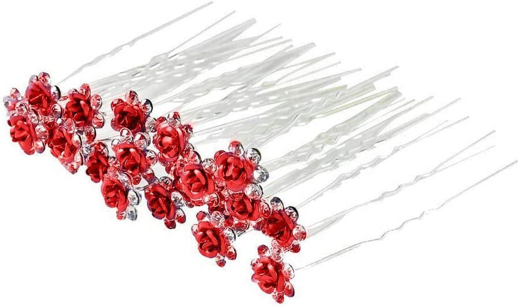 Silver Plated Sparkling Crystals Rose Flower Hair Pins Clips Women Hair ...