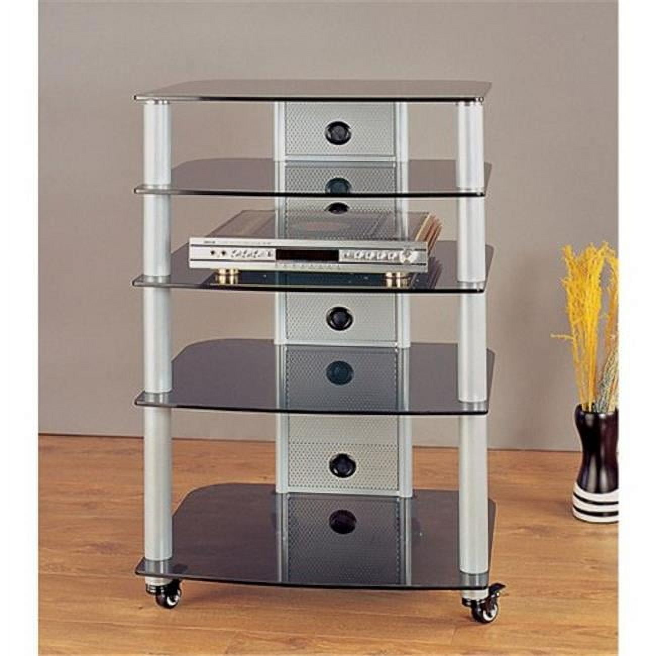 Silver Poles 5 Black Glass Shelves AV Stand - Walmart.com