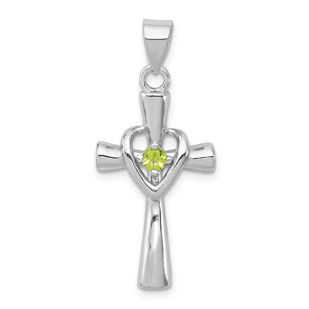 Silver Polished Peridot Heart Cross Pendant - Walmart.com
