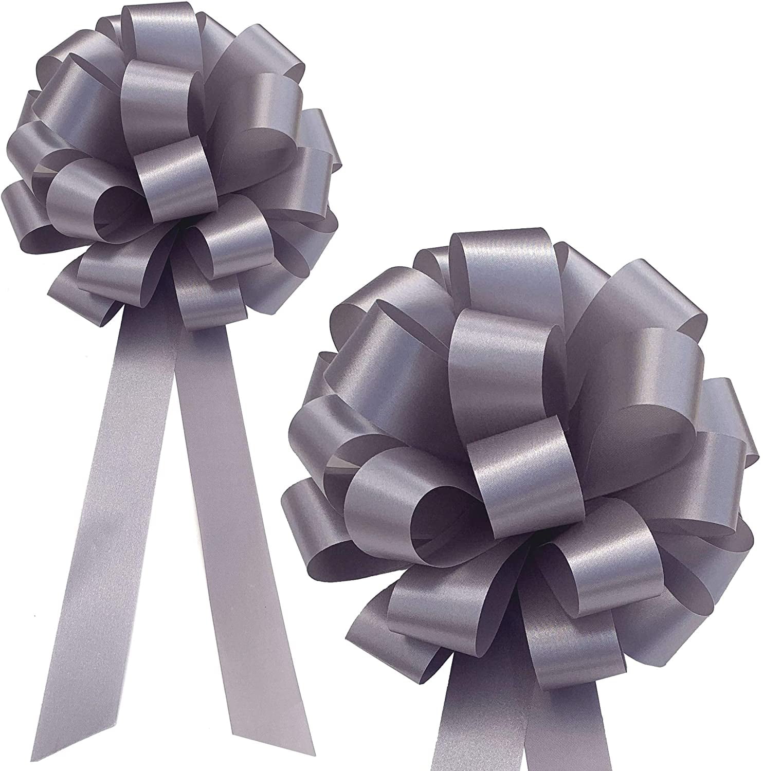 Silver Pull Bows with Tails - 8" Wide, Set of 6, Christmas, Wedding Pew ...
