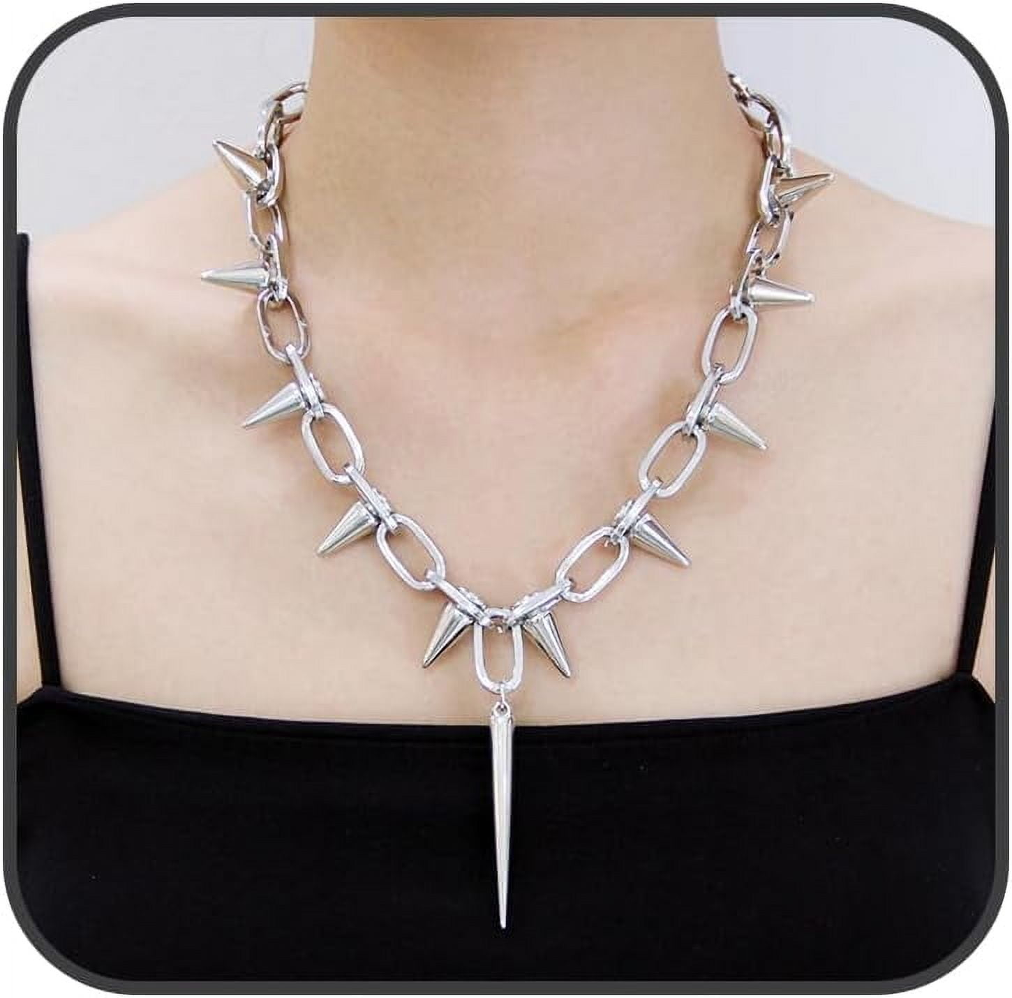 Silver Punk Spiked Fine Chokers Necklaces Rivet Goth Necklaces Chokers ...
