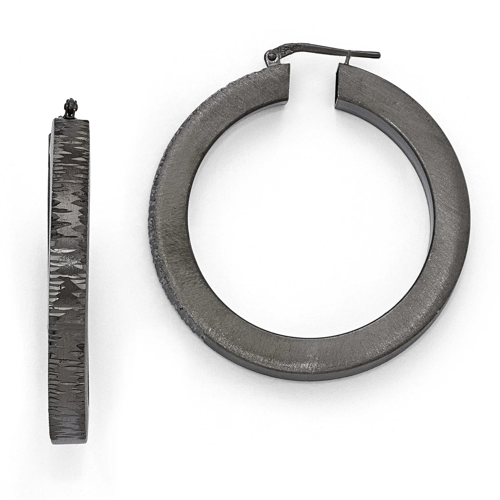 Finest Gold Sterling Silver Black Ruthenium-Plated Brushed & Diamond ...