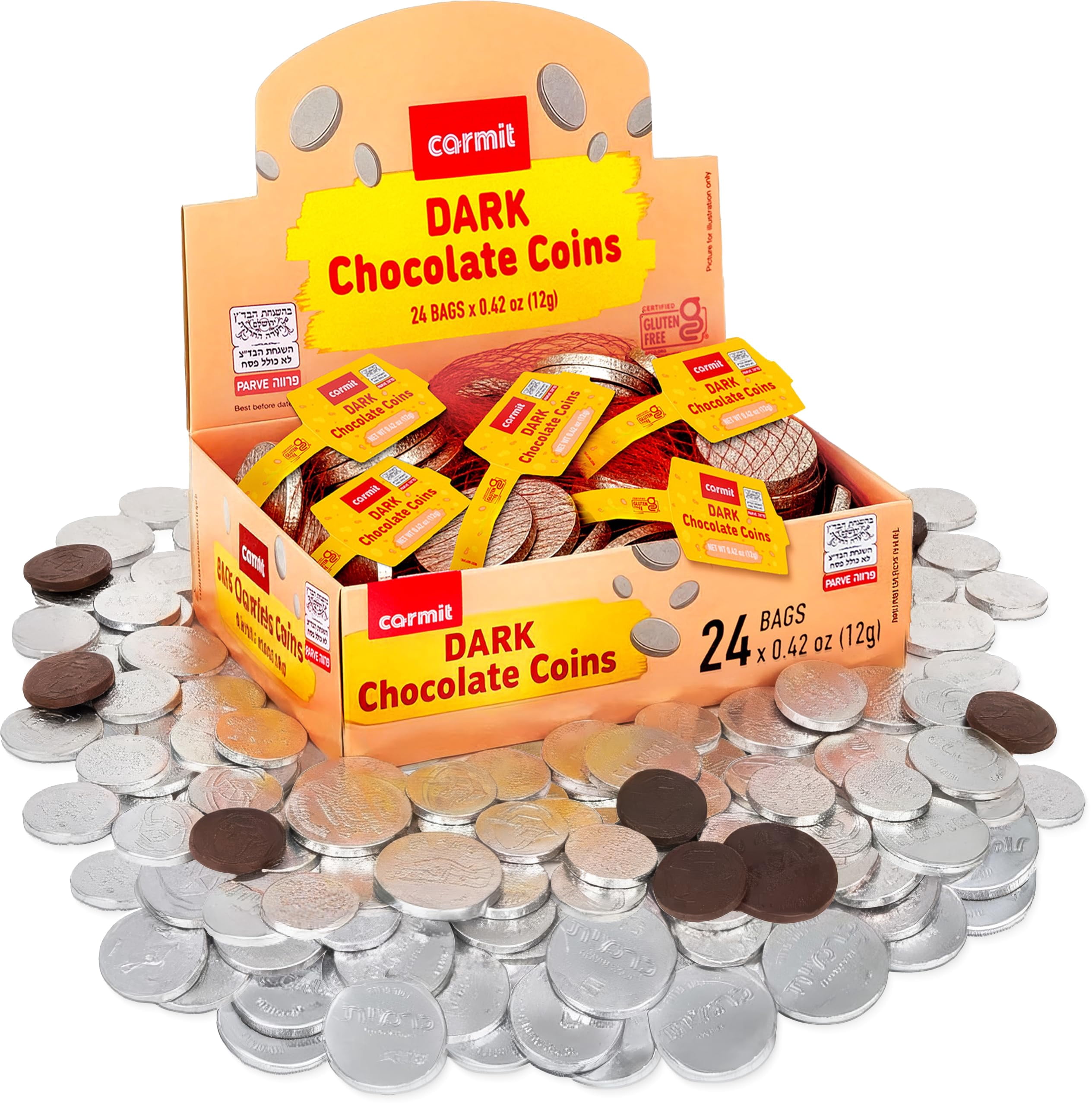 Silver Real Dark Chocolate BCF26 Coins, (24 Bags = Individually Wrapped ...