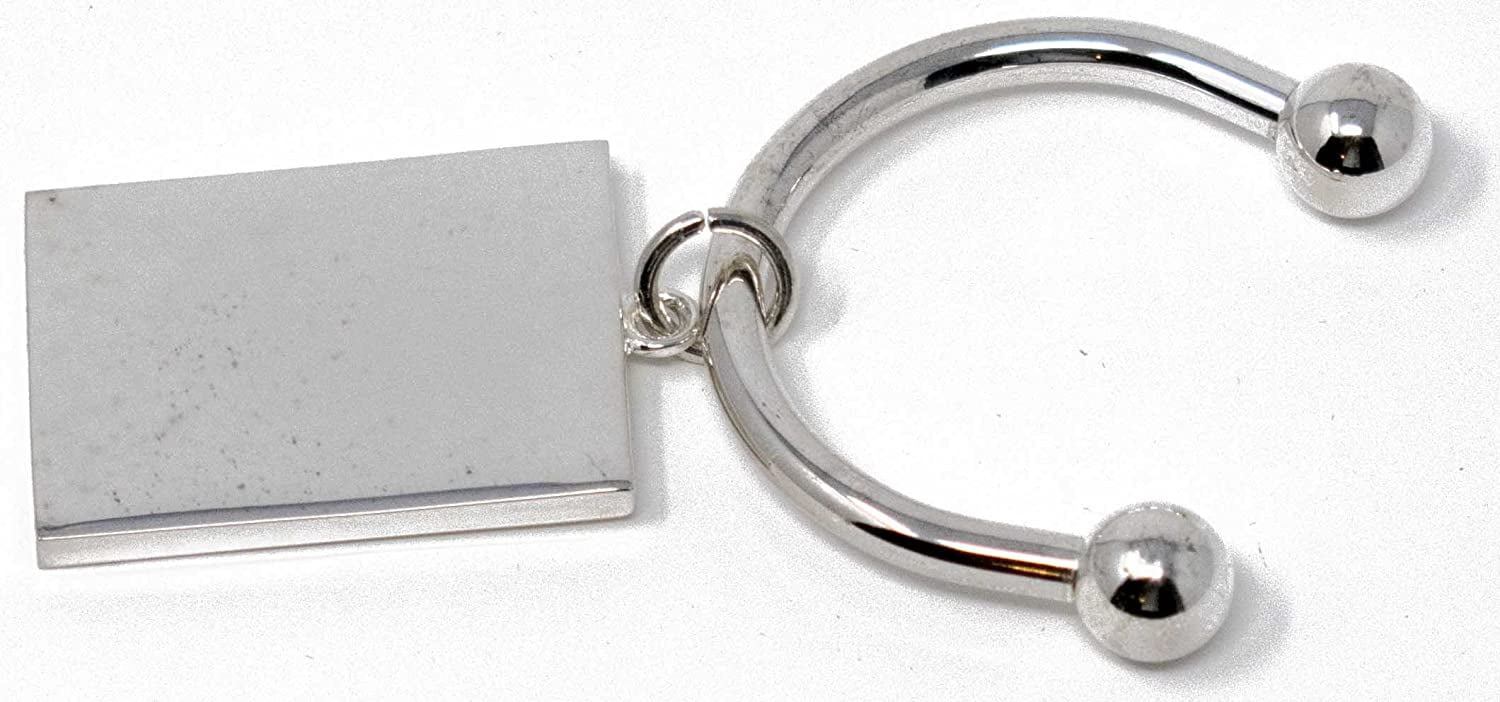 Silver Rectangle Horseshoe Screwball Keychain with Single-Side Easy ...