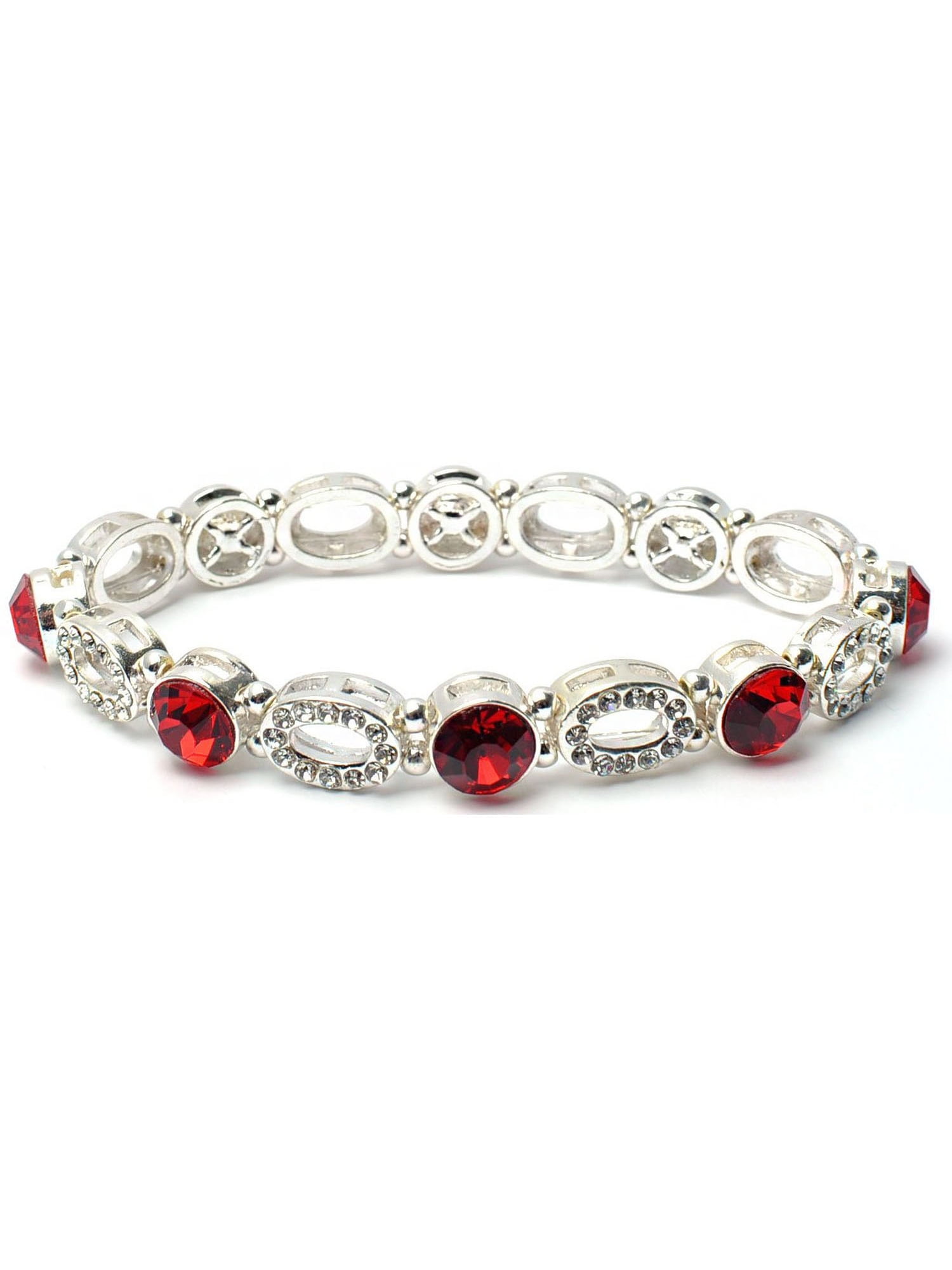 Silver Red Crystal Rhinestone Oval Shape Stretch Bracelet - Walmart.com