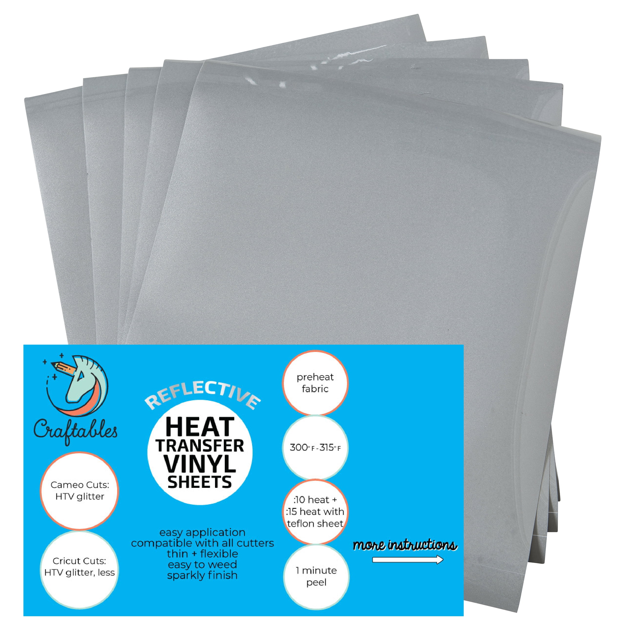 Silver Reflective Heat Transfer Vinyl Sheets - 5 sheets Easy to Safety ...