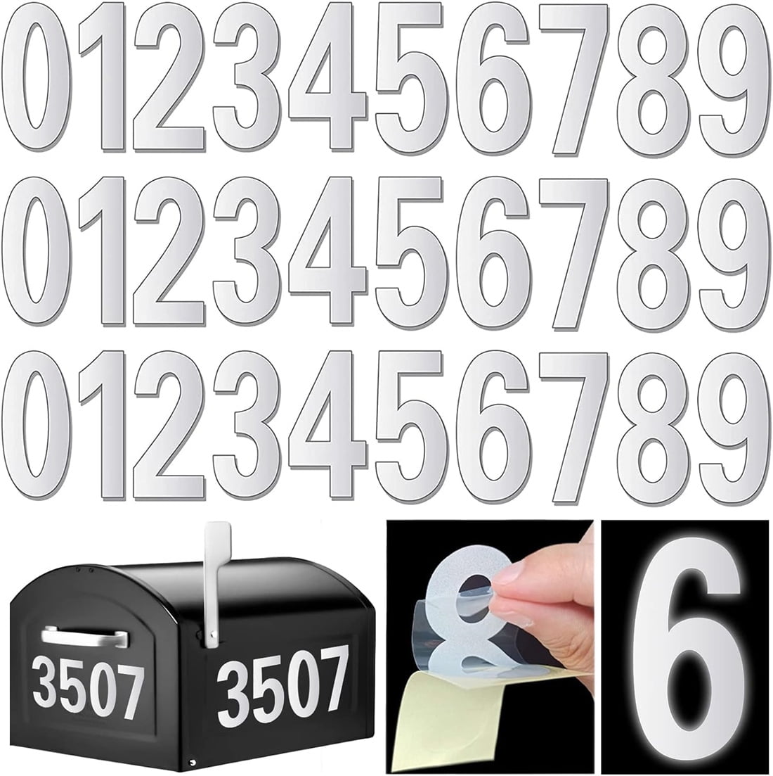 Silver Reflective Mailbox Numbers Sticker, 2 Inch 5 Sets Decal Die Cut ...