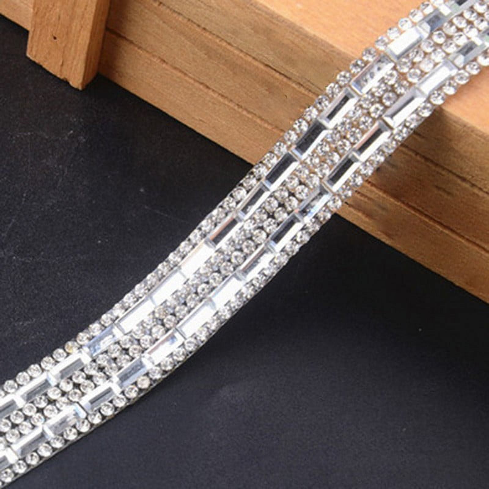 Silver Rhinestone Ribbon Beaded Iron On Applique Trim Bridal ...