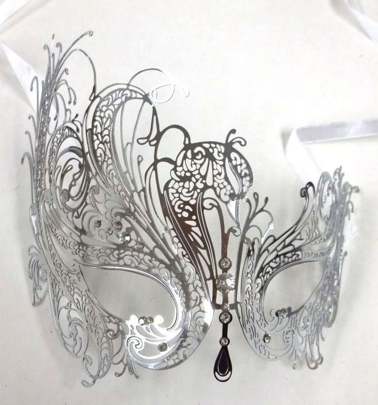 Silver Rhinestone Swan Laser Cut Venetian Mask Masquerade Metal ...