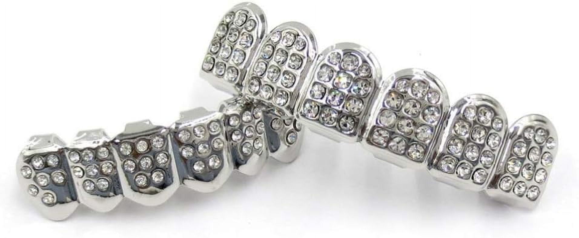 Silver Rhinestone Teeth for Men Women Hip Hop Poker Diamond Top Bottom ...