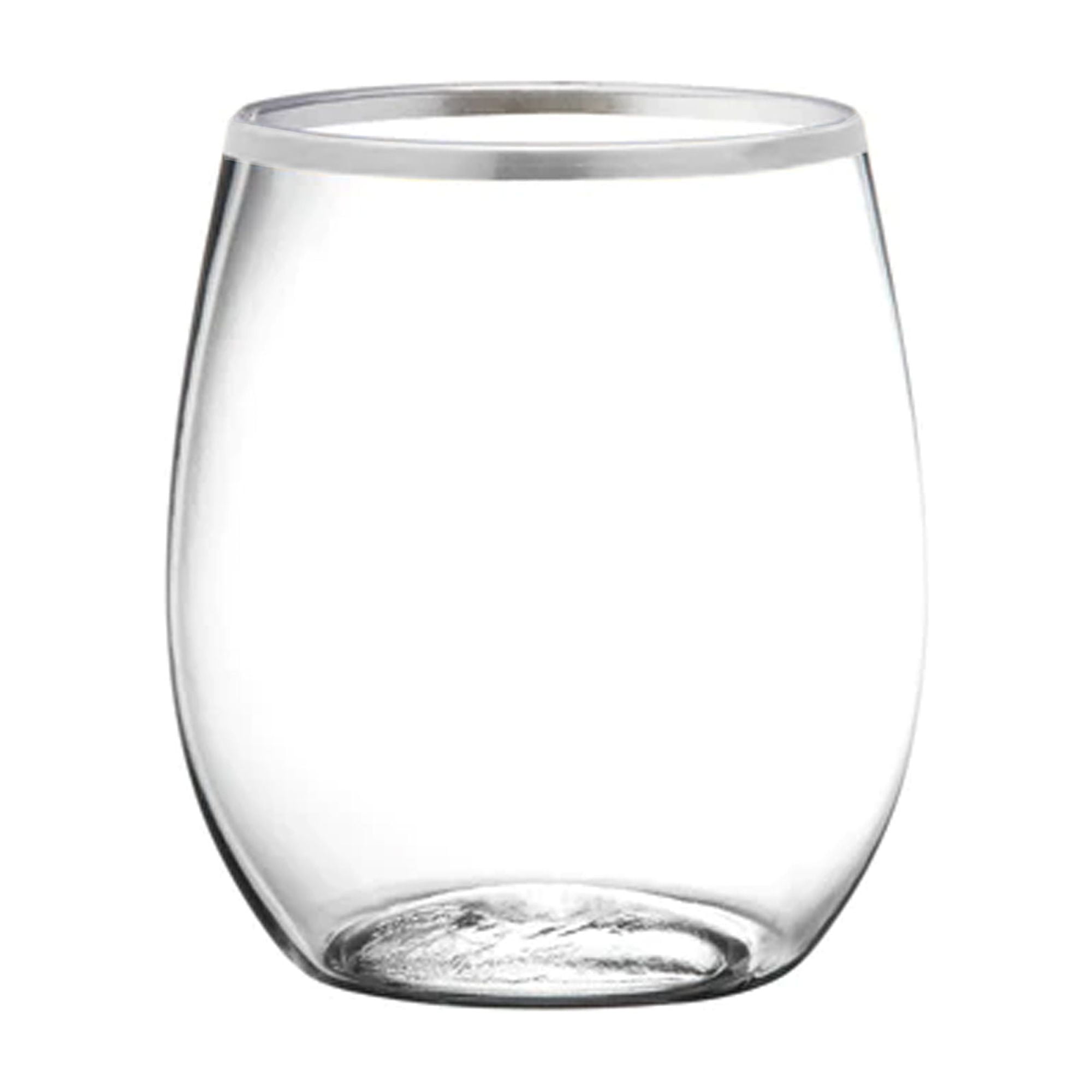 Silver Rim Stemless Plastic Wine Glasses Goblet 12 oz - Elegant Goblet ...