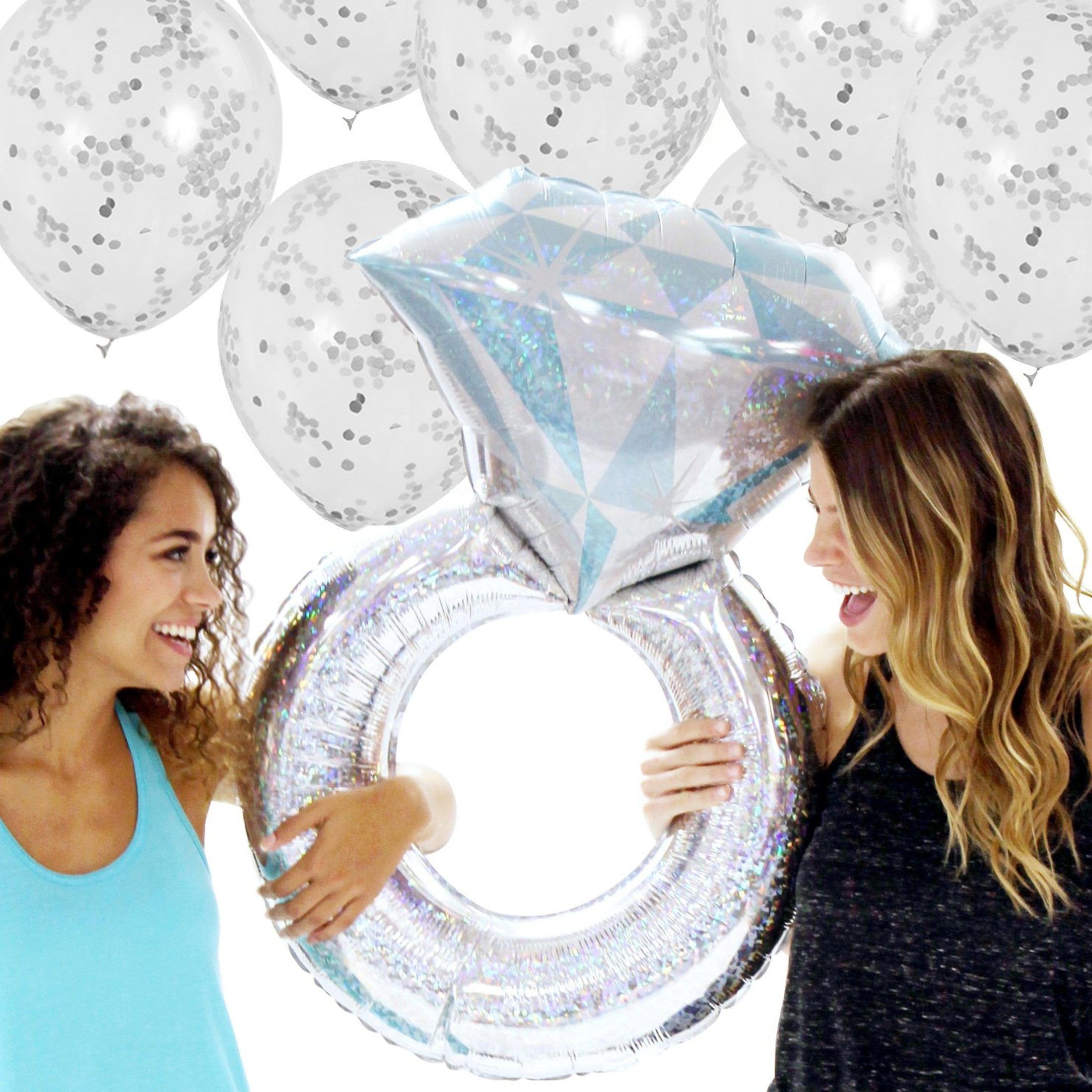 Silver Ring Celebration Balloon Kit - Giant Metallic Wedding Ring & 6 ...