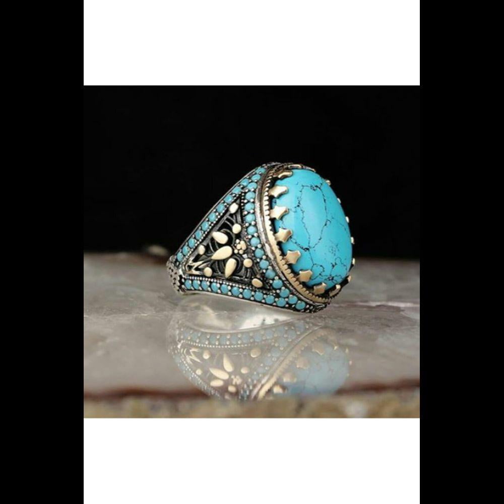 Silver Ring Men's Ring Turquoise Stone - Walmart.com