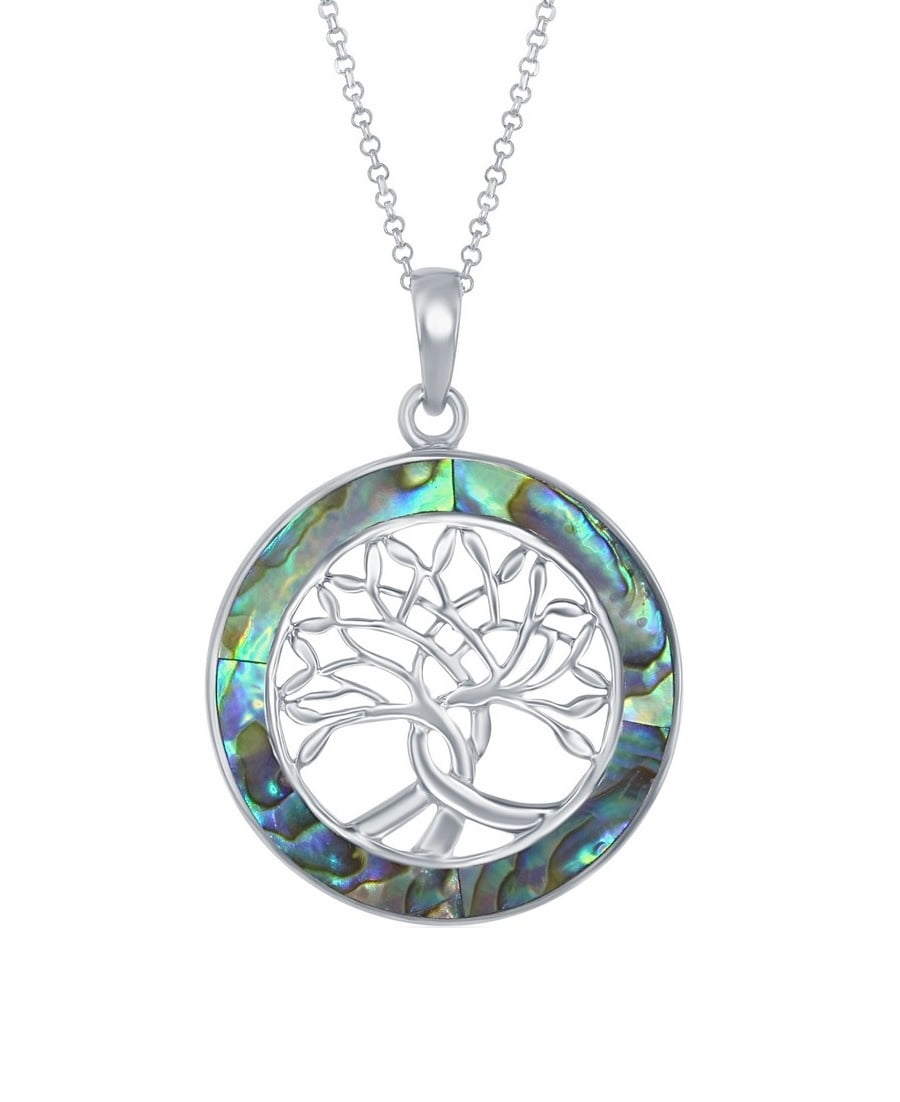Silver Roots Sterling Silver Abalone Inlay Border Tree of Life Open ...