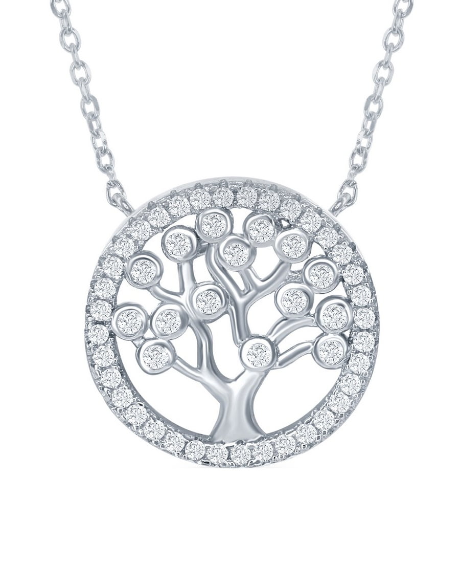 Silver Roots Tree of Life Charm Clear CZ Sterling Silver Disc pendant ...