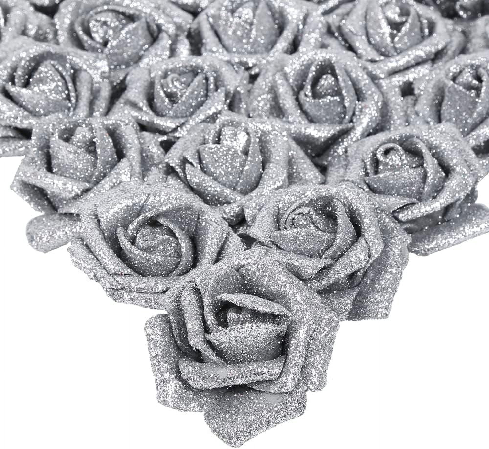Silver Roses Artificial Flowers,25PCS Foam Glitter Roses Glitter ...