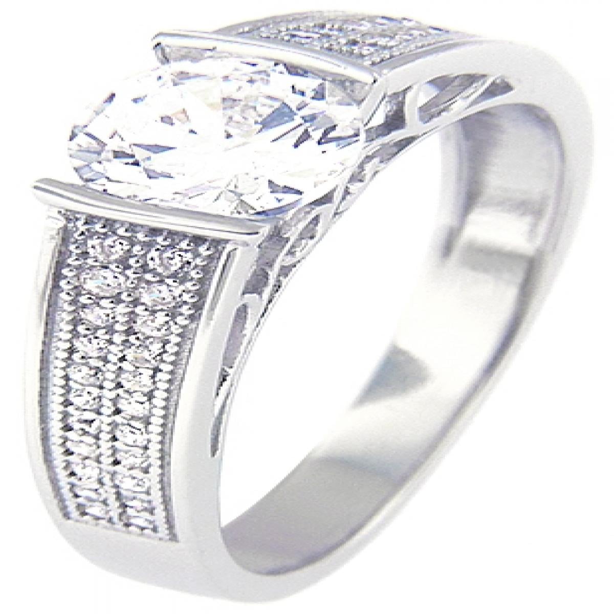 Silver Round Center Stone With Micro Set Cubic Zirconia Side Details ...