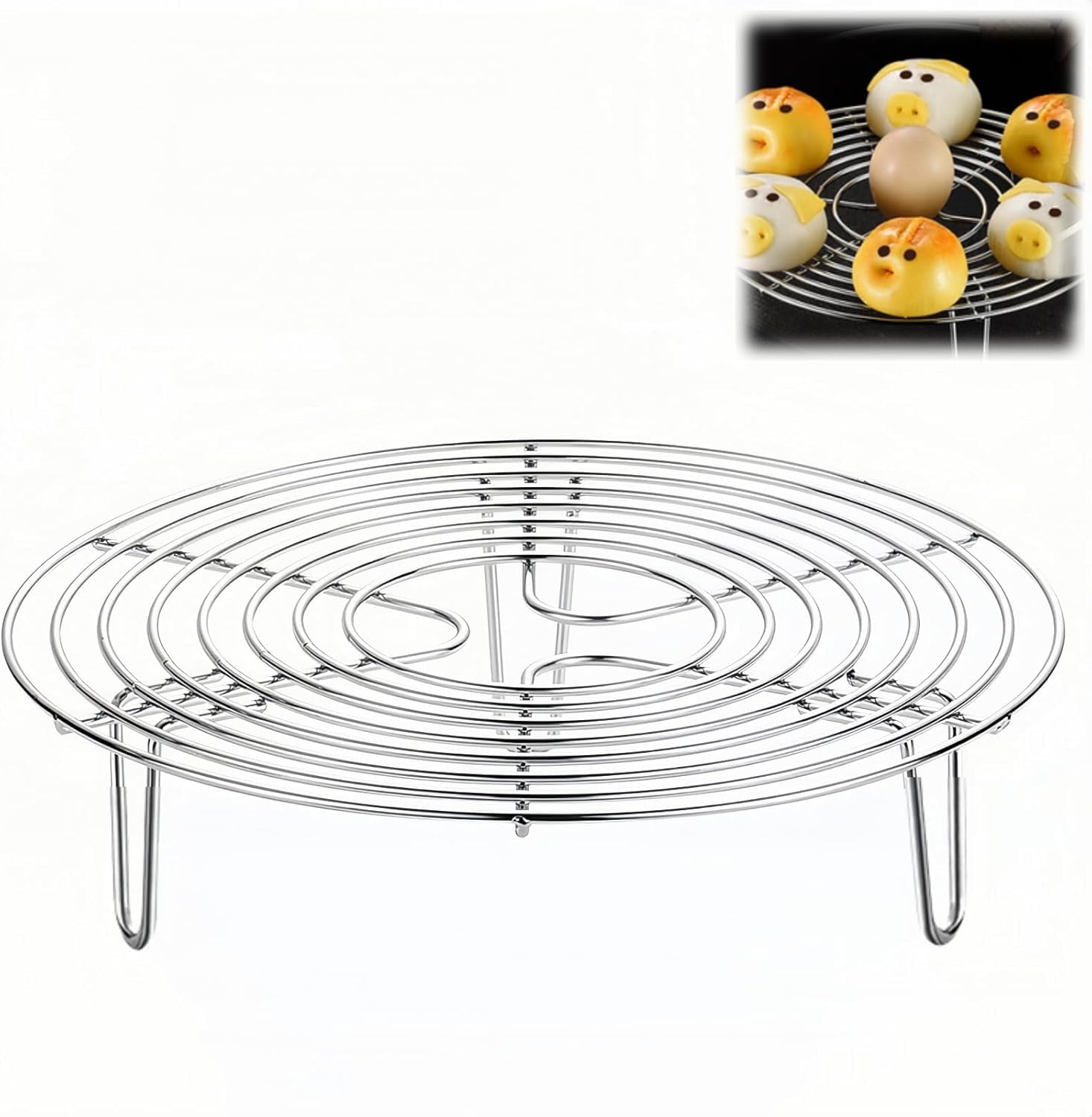 Silver Round Steamer Rack and Cooling Rack,GIXUSIL 7.7" Stainless Steel ...