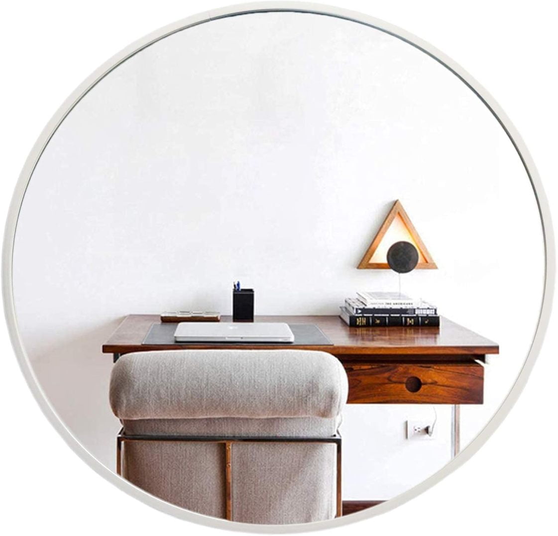 Silver Round Wall Mirror 24 Inch Large Circle Mirror, Rustic Accent ...