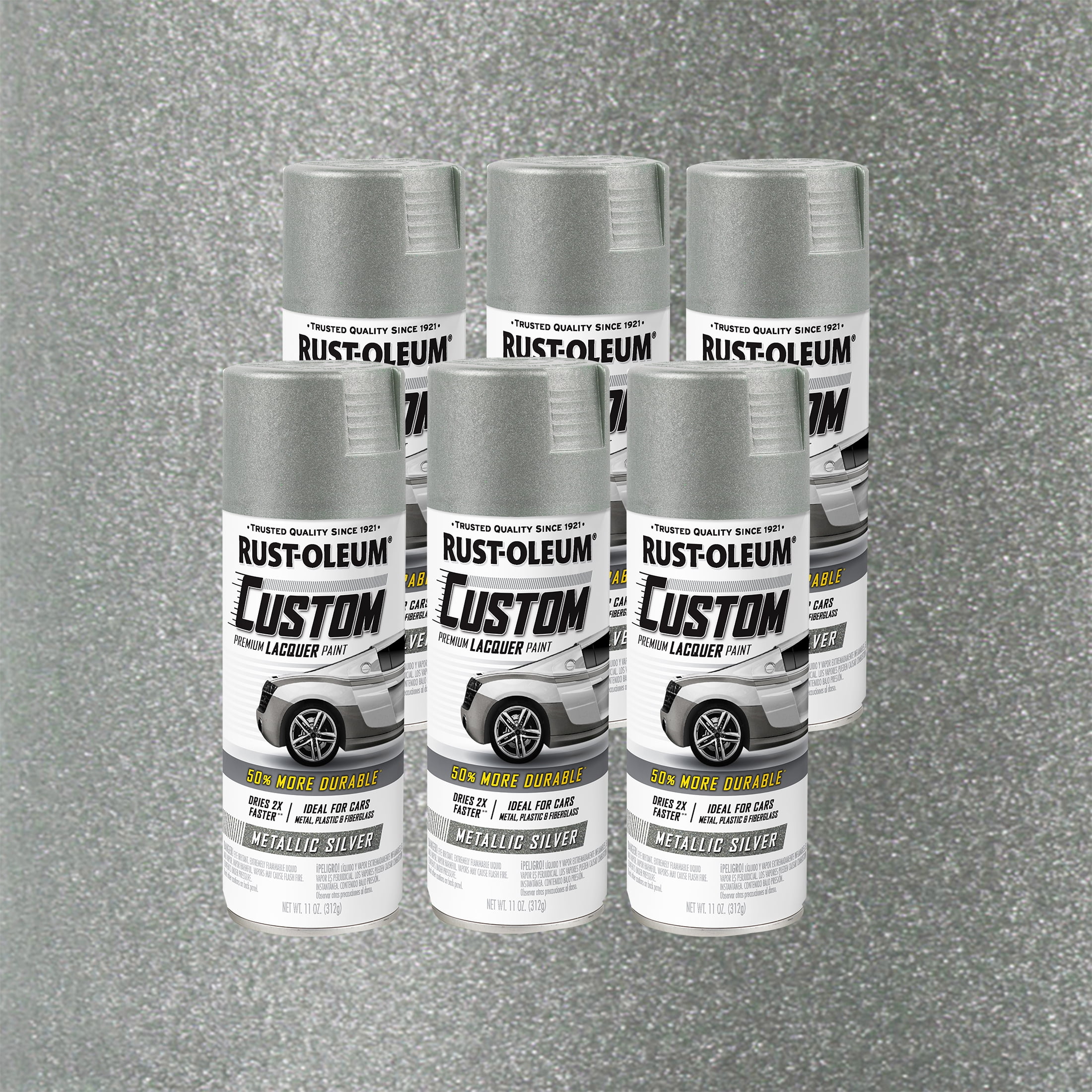 6 Pack, Silver, Rust-Oleum Custom Automotive Metallic Lacquer Spray ...
