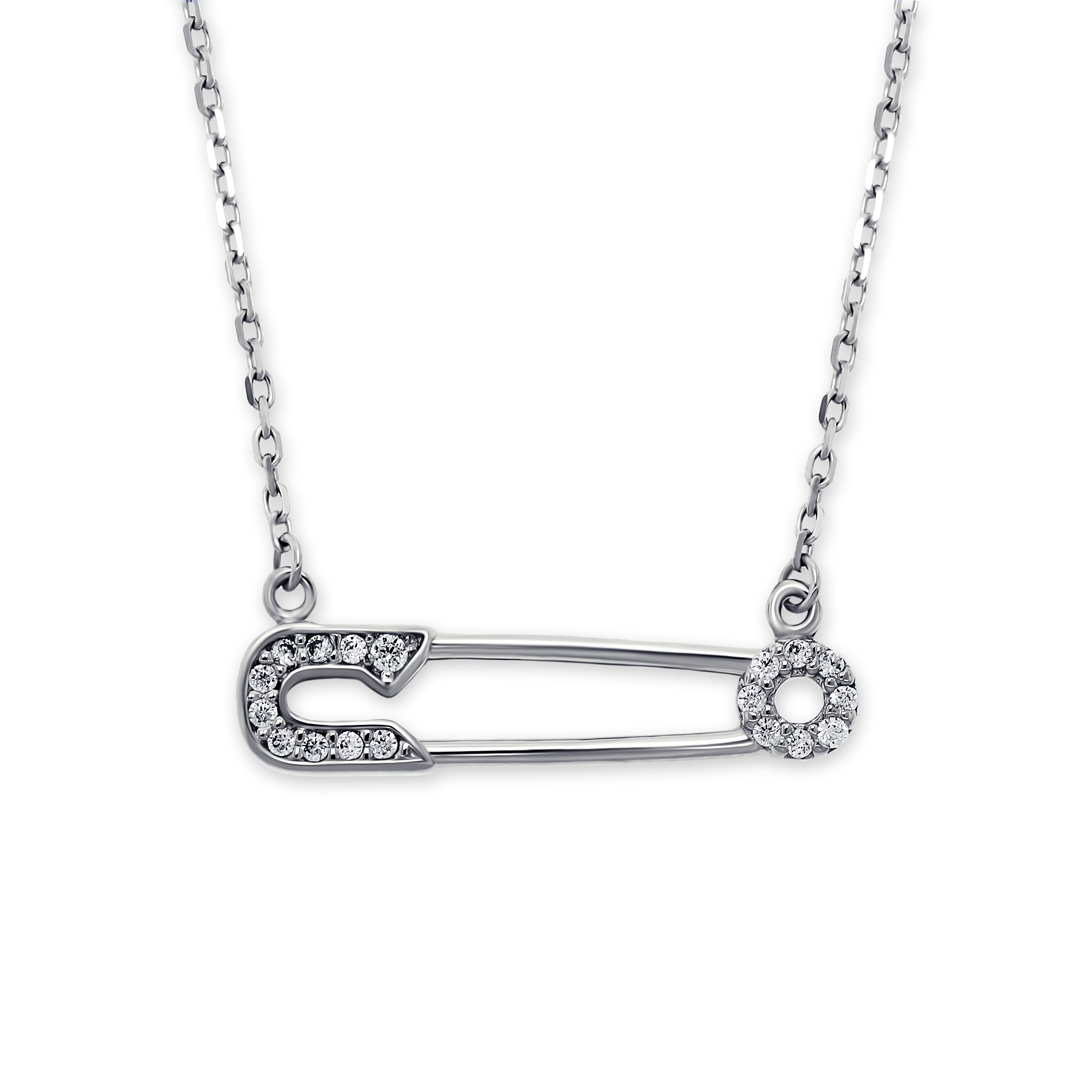 Silver Safety Pin Necklace - 925 Sterling Silver - Bobby Pin Pendant ...