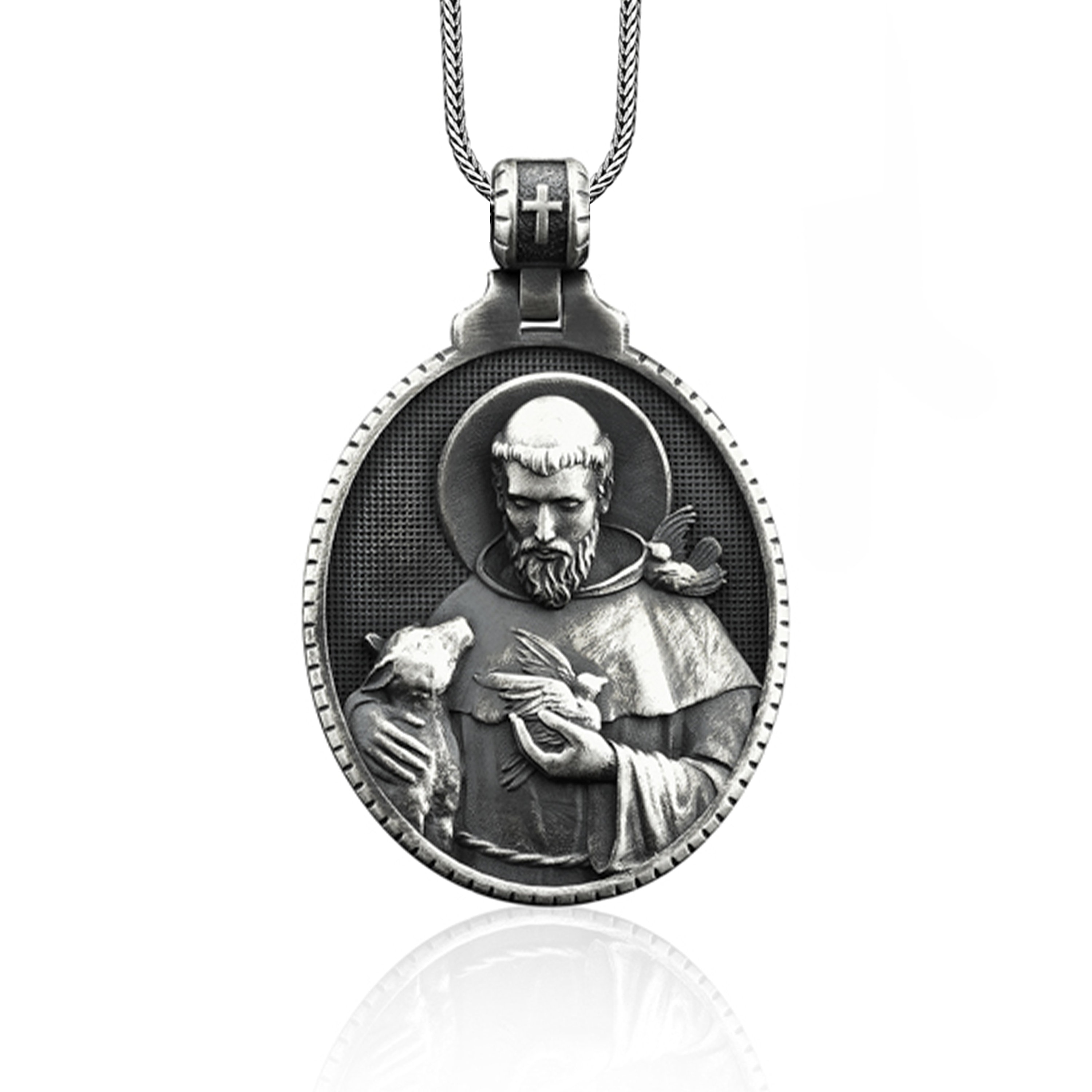 Silver Saint Francis Necklace, Saint Francis Mens Pendant, Christian ...