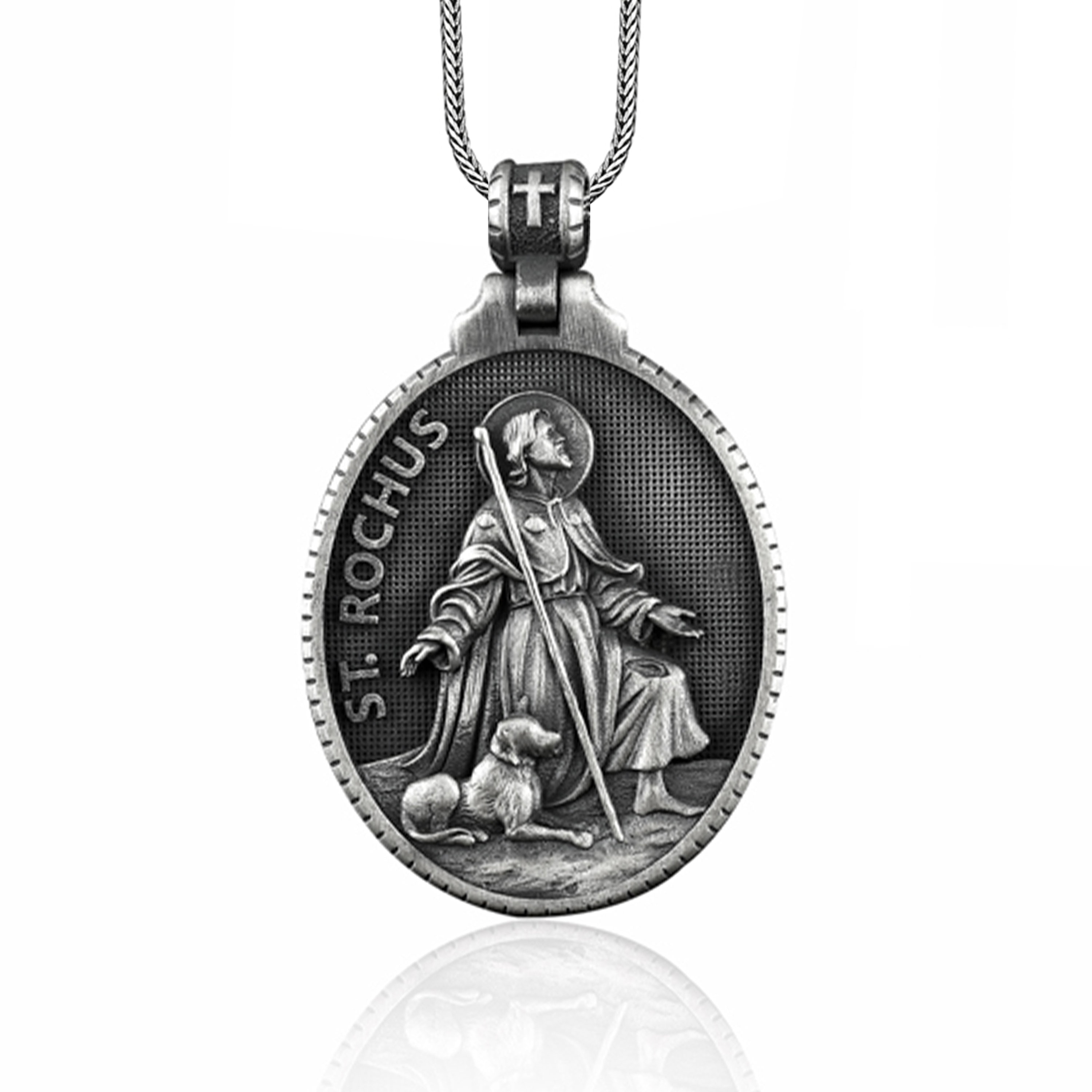 Silver Saint Roch Patron Men Necklace, St Roch Against Plague Medallion ...