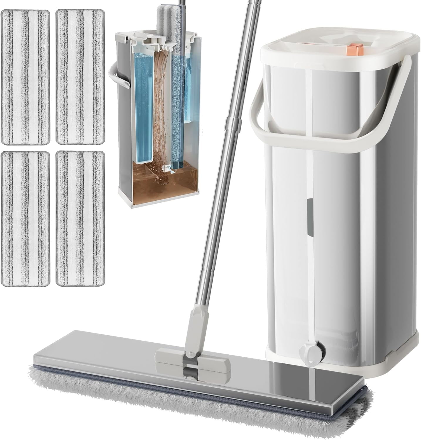 Silver Separates Dirty Water Mop and Bucket, Flat Mop and Bucket for ...