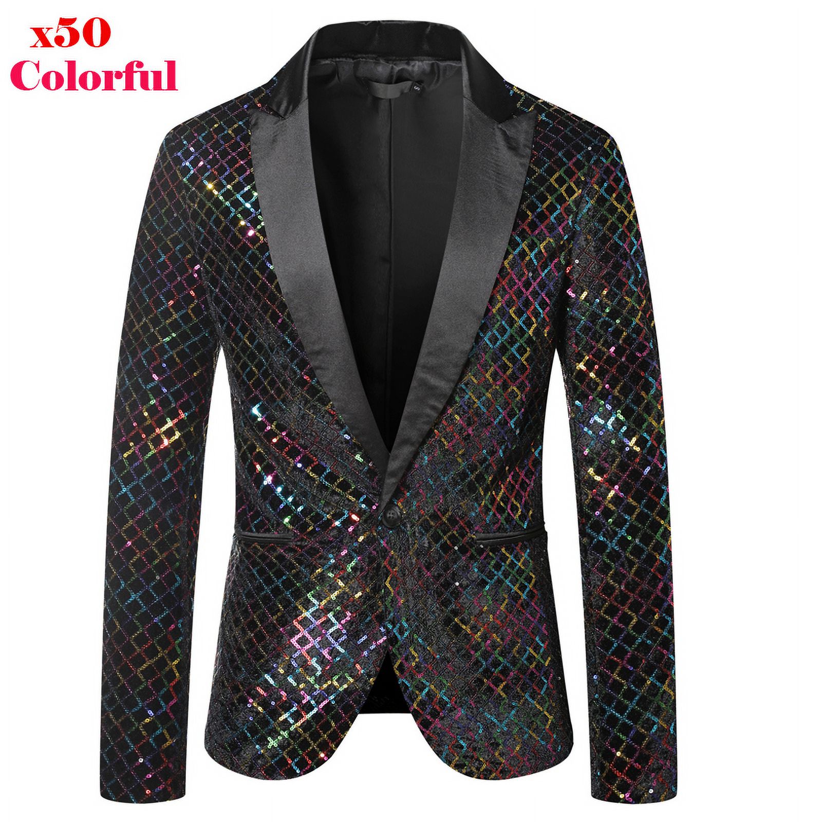 Silver Sequin Plaid Blazer Jacket Men Fashion Slim FIt One Button Dress ...