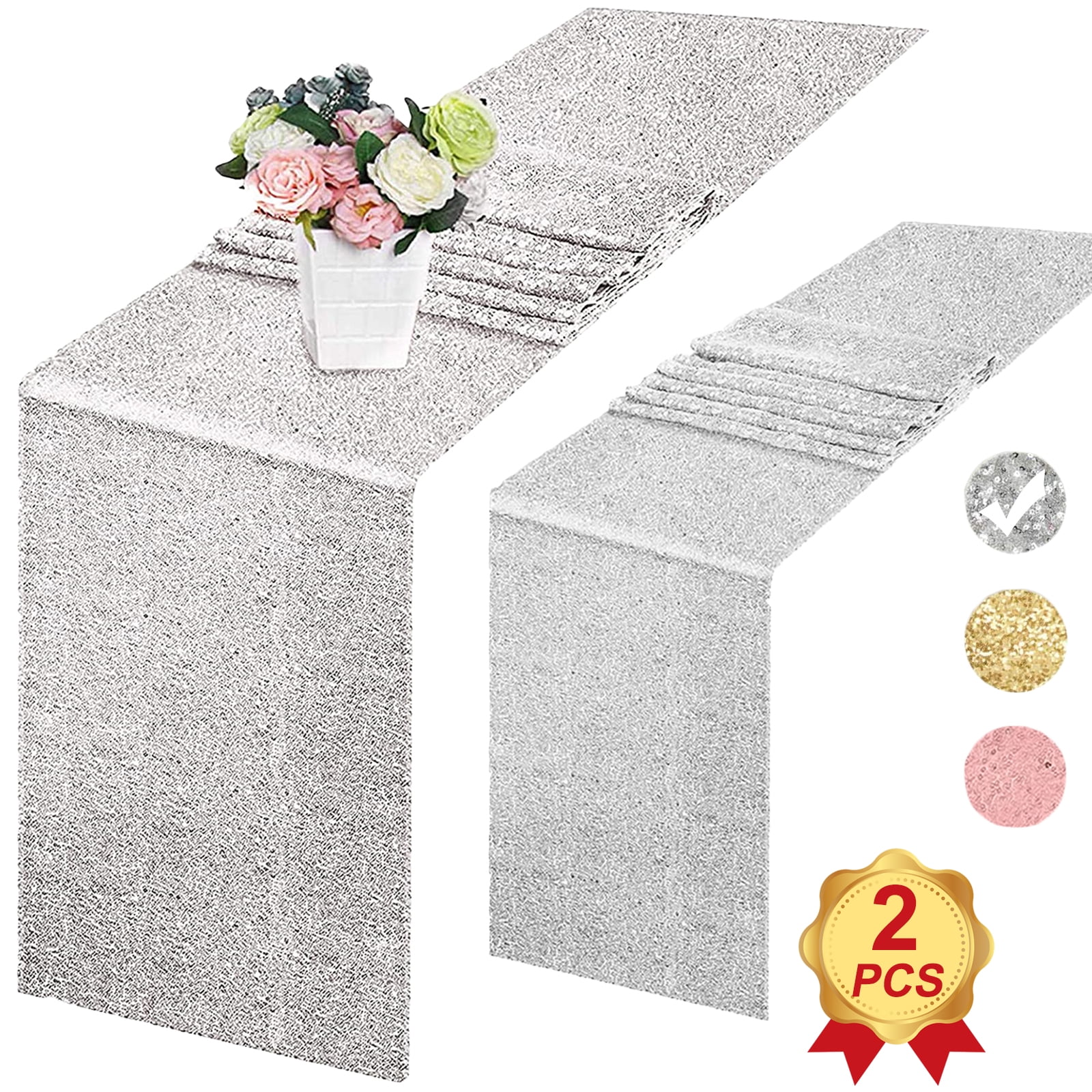 Silver Sequin Table Runner, 12"x108" Table Cover Rectangle Table ...