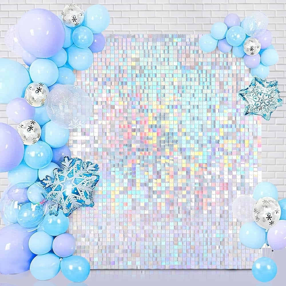 Silver Sequin Wall Backdrop 24 Panels Iridescent Silver Shimmer ...