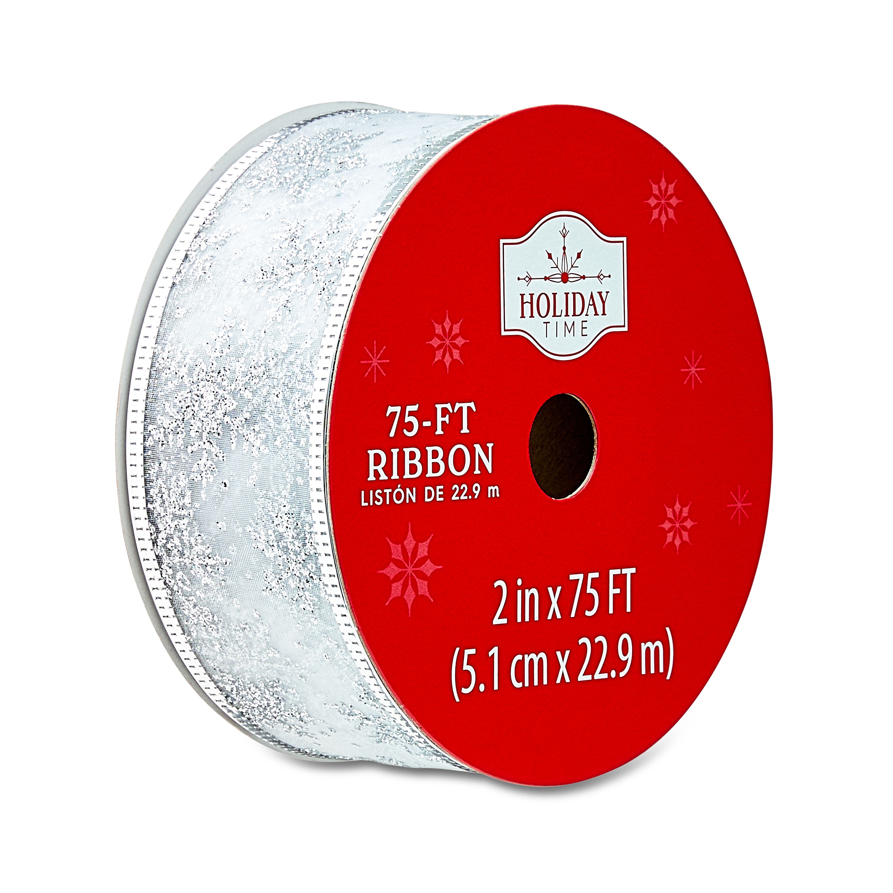 Silver Sheer Snowflake Christmas Ribbon, 75 ft, by Holiday Time ...
