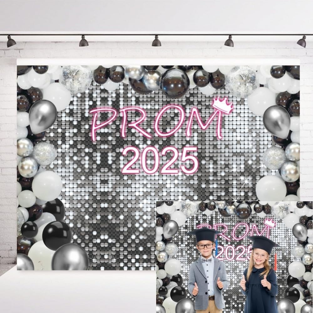 Silver Shimmer Prom 2025 Photography Background Silver Flash Balloon ...
