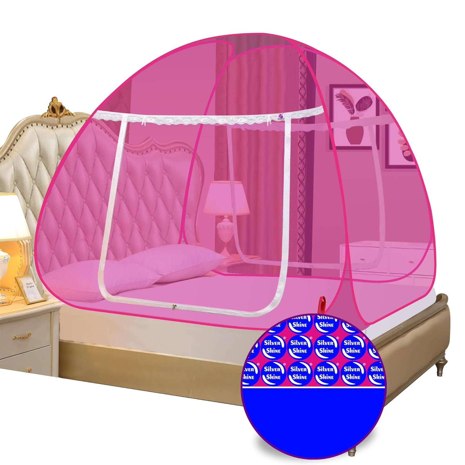 Silver Shine Mosquito Net Foldable King Size Double Bed Polyester Net ...