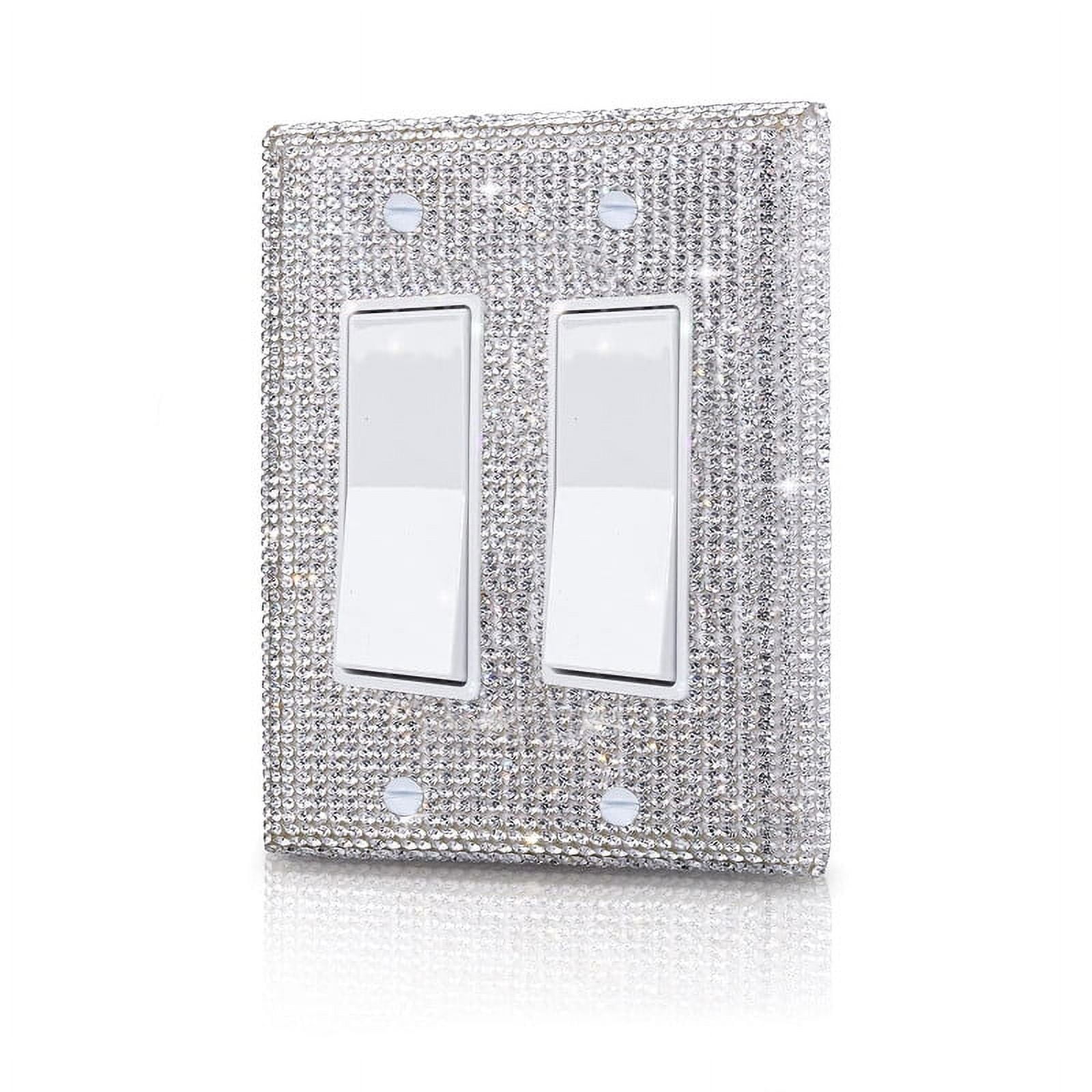 Silver Shiny Silver Rhinestones Switch Wall Plate Double Gang Toggle ...