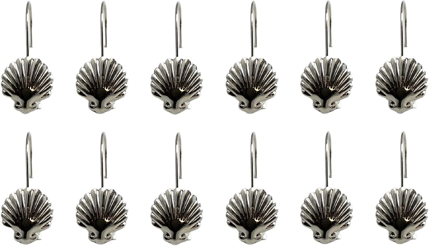 Silver Shower Curtain Rings Hooks Polished Shiny Chrome Seashells ...