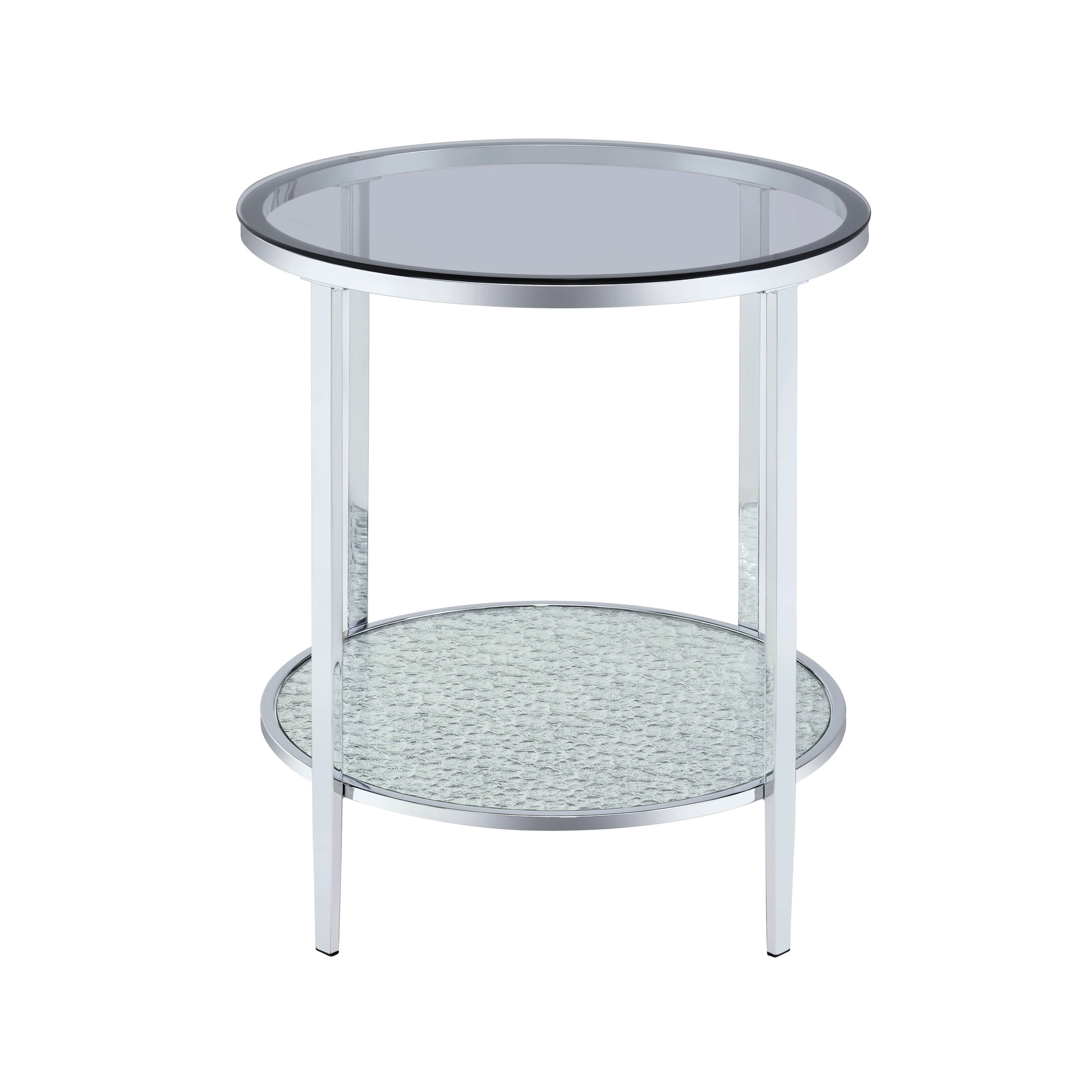 Silver Side Table, Tempered Gray Glass And Mirror, Plastic Glides, For ...