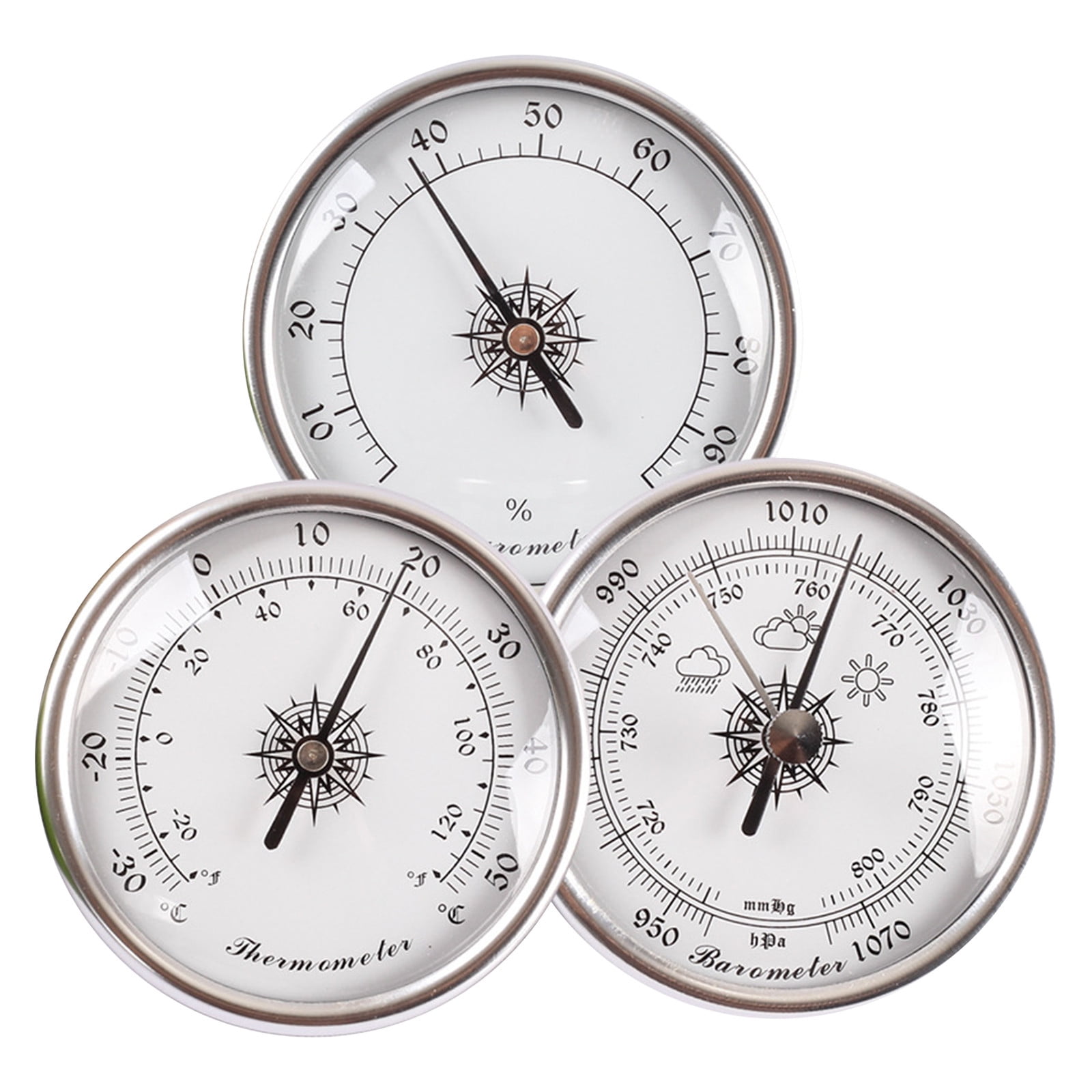 Silver Silver 3 In 1 Atmospheric Pressure Gauge Hygrometer Thermometer ...