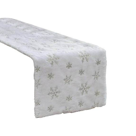 Silver Silver Sequined Snowflake Table Runner With Plush Texture For ...