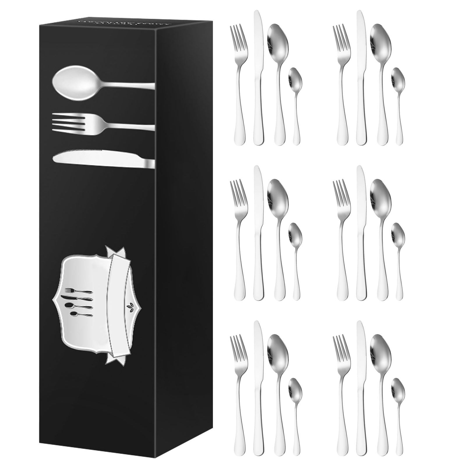 Silver Silverware Set for 6 24 Piece Heavy Duty Stainless Steel ...
