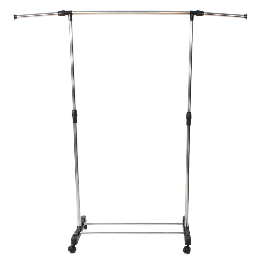 Silver Single-bar Vertical Clothes Rack with Shoe Shelf - Space-Saving ...