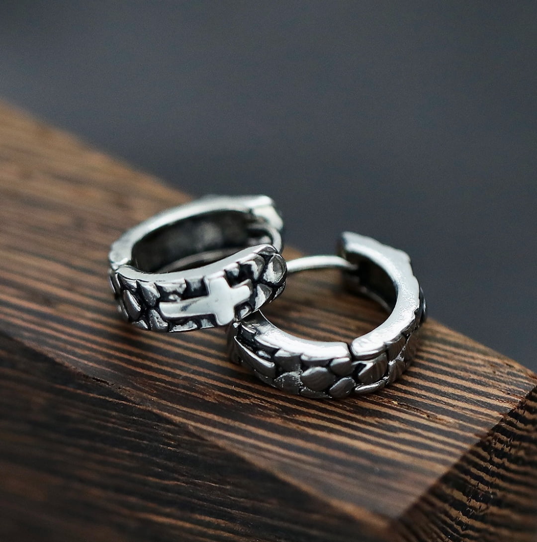 Silver Small Cross Hoop Earrings, Men Unisex Round Hoop Earrings, Christian Jewelry - Walmart.com