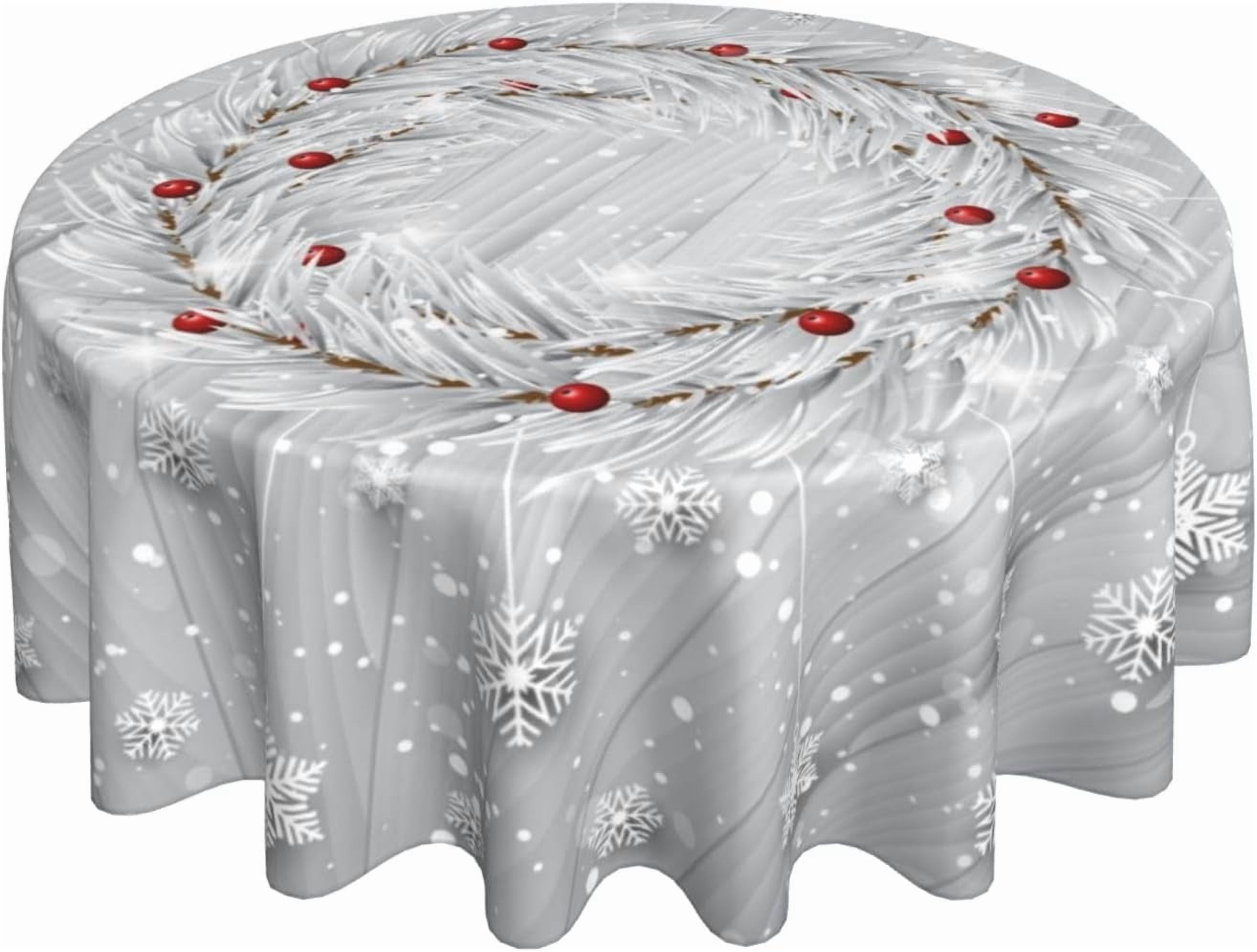 Silver Snowflakes Christmas Round Tablecloth 60 Inch Winter Snow Table ...