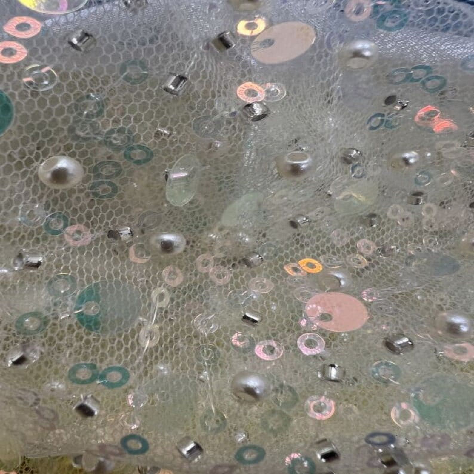 Silver Soft Tulle Mesh Fabric Heavily Embellished with Sequins, Beads ...