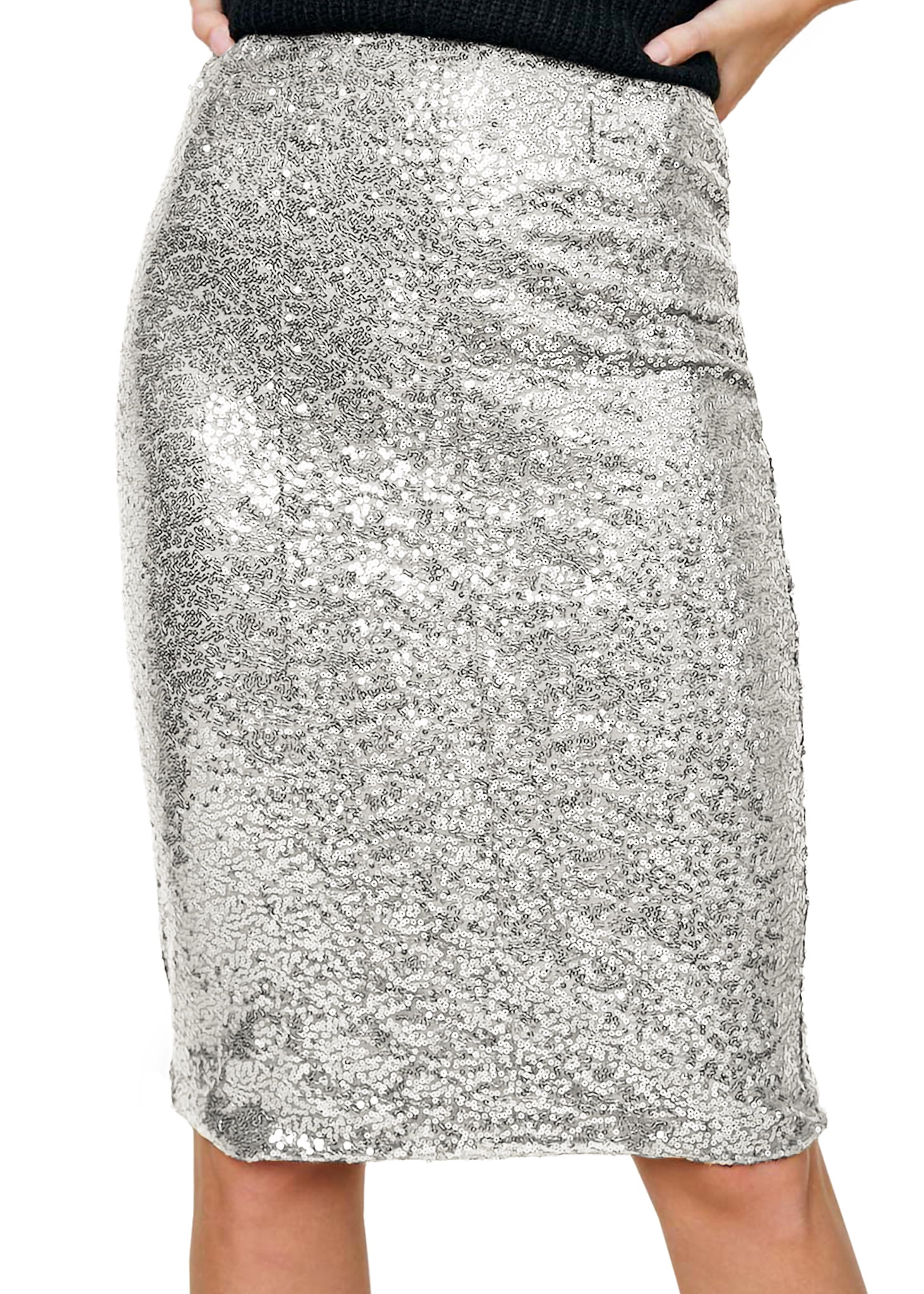 Silver Sparkly Sequins pencil skirts for women above knee, Silver ...