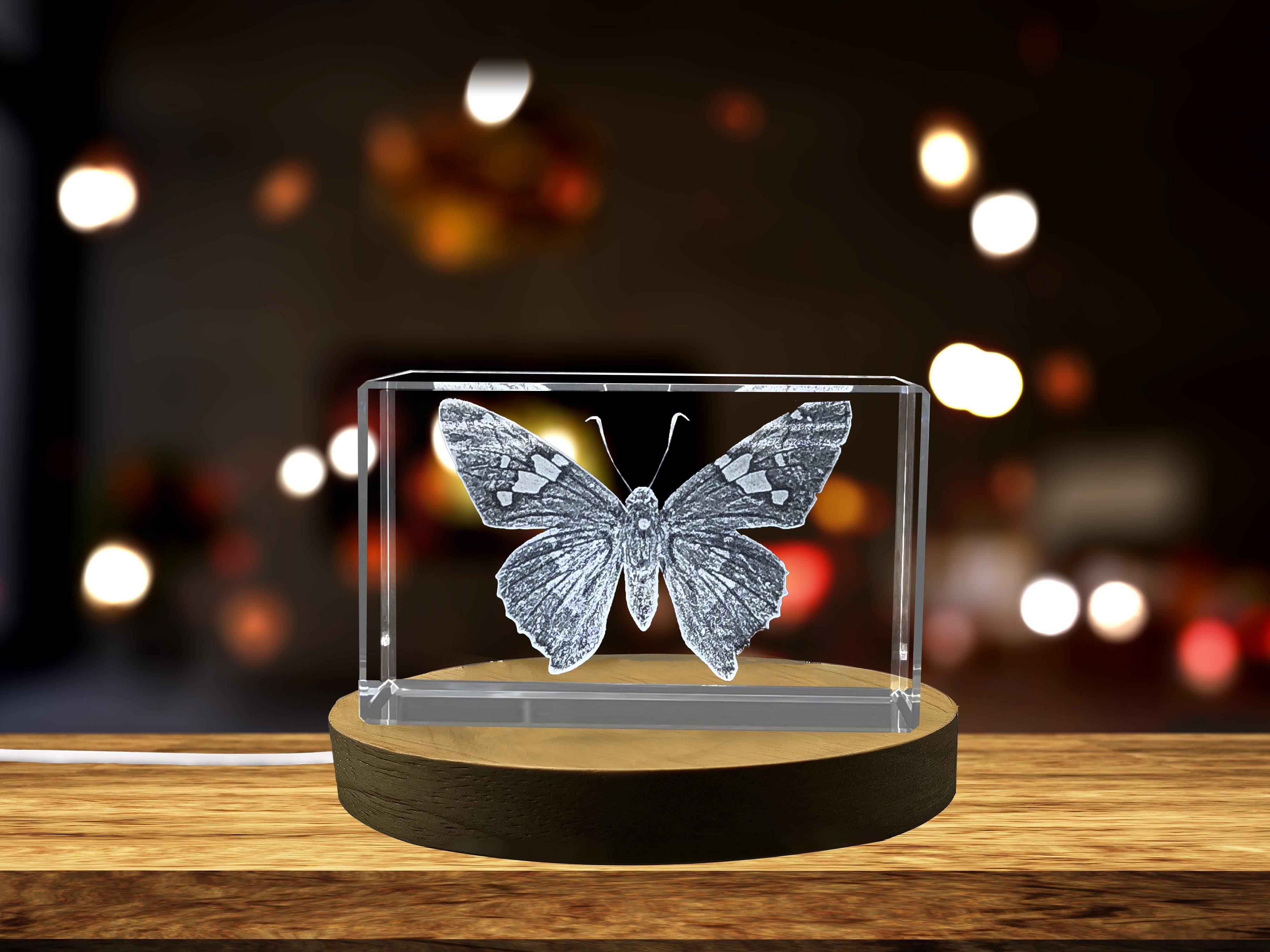 Silver Spotted Skipper Butterfly Crystal with Striking 3D Engraving ...